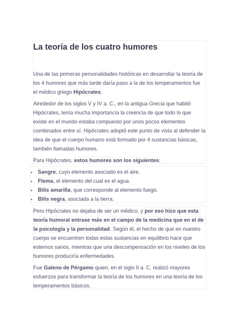 La Teoría de Los Cuatro Humores | PDF