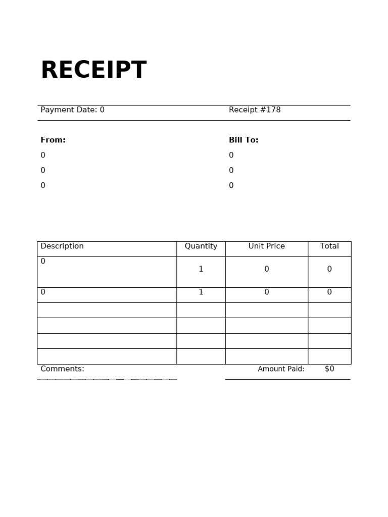 Zero Amount Payment Receipt | PDF