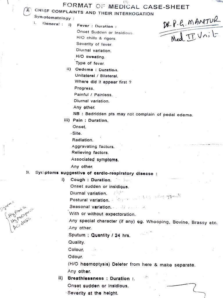 Medicine Case Sheet Format | PDF | Blood Plasma | Pulse