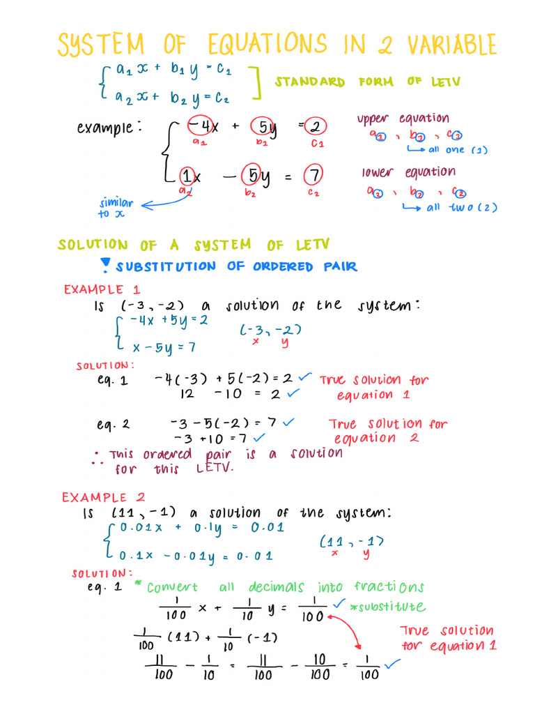 System of Equations in 2 Variables Reviewer | PDF