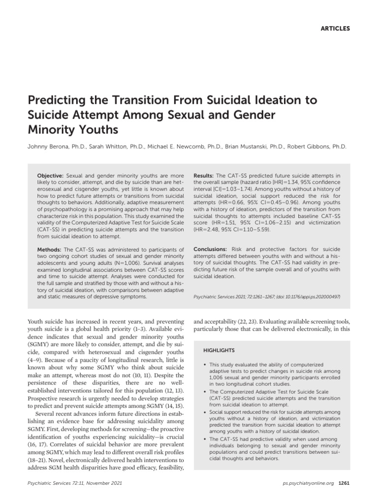 Berona Et Al 2021 Predicting The Transition From Suicidal Ideation To Suicide Attempt Among ...