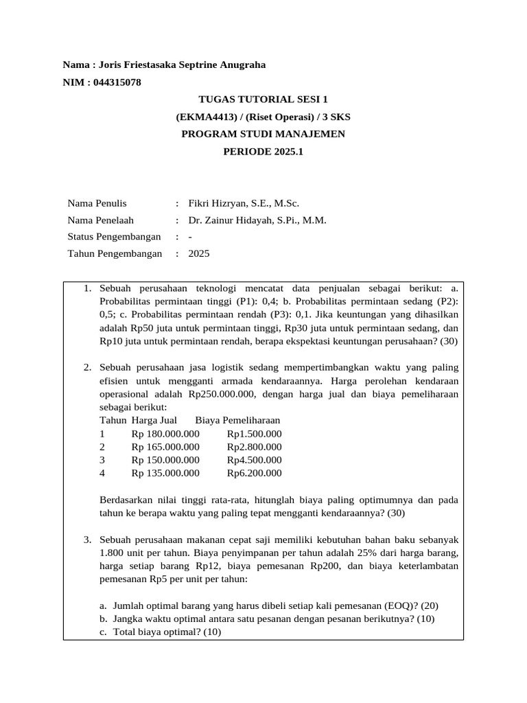 Tugas 1 Riset Operasi | PDF