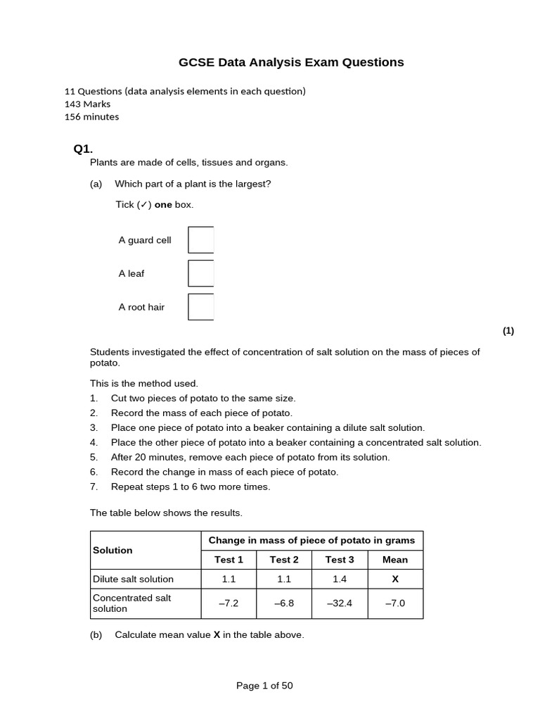 GCSE Data Analysis Skills Questions | PDF | Virus | Malaria