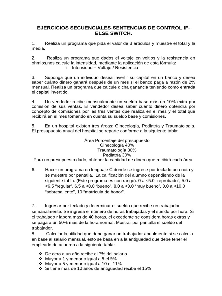 Ejercicios Secuenciales If Switch | PDF | Presupuesto