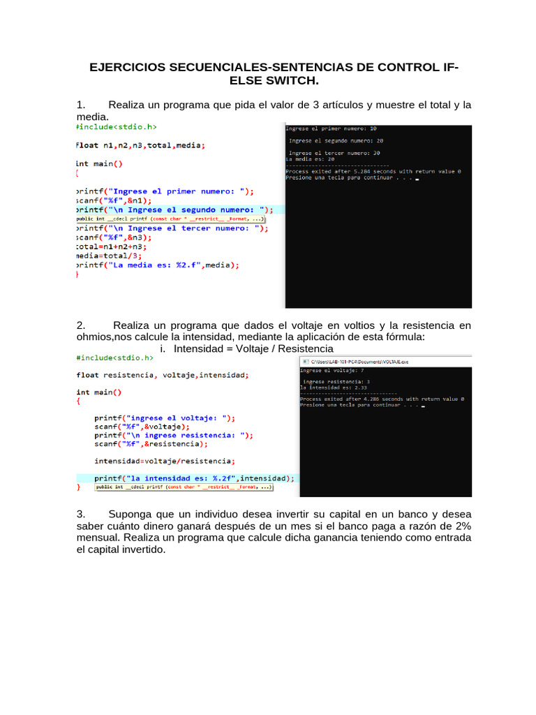 Ejercicios Secuenciales if Switch PROCESO | PDF | Presupuesto