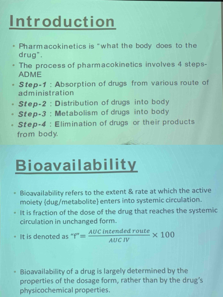 Pharmacokinetic Parameters & Calculations | PDF