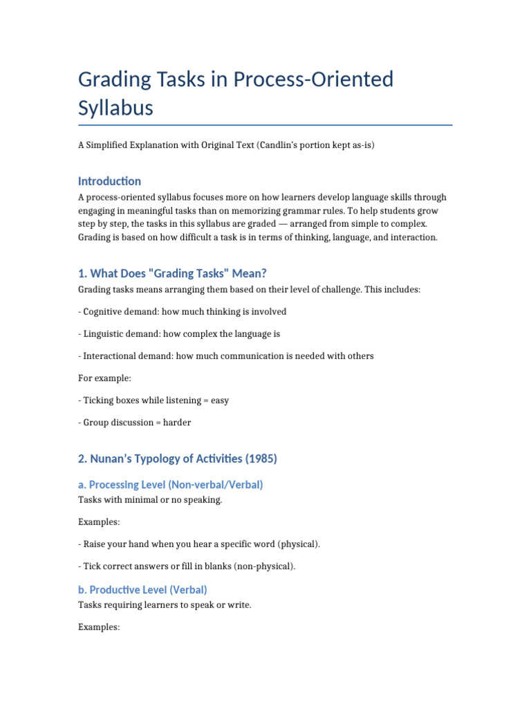 Grading Tasks in Process Oriented Syllabus | PDF | Communication | Learning