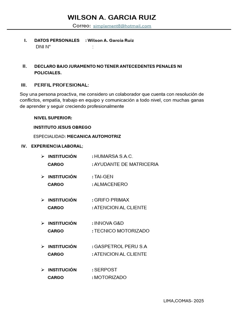 CV Wilson Actualizado | PDF | Información