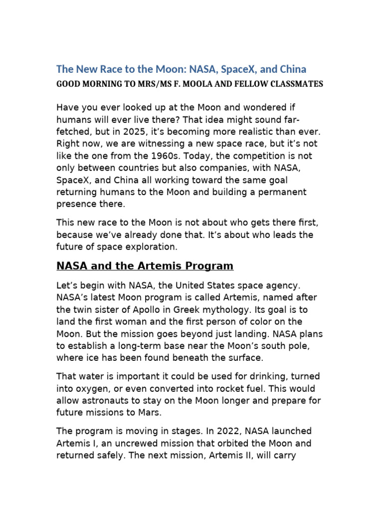 Race To The Moon Speech Grade11 | PDF | Nasa | Space X