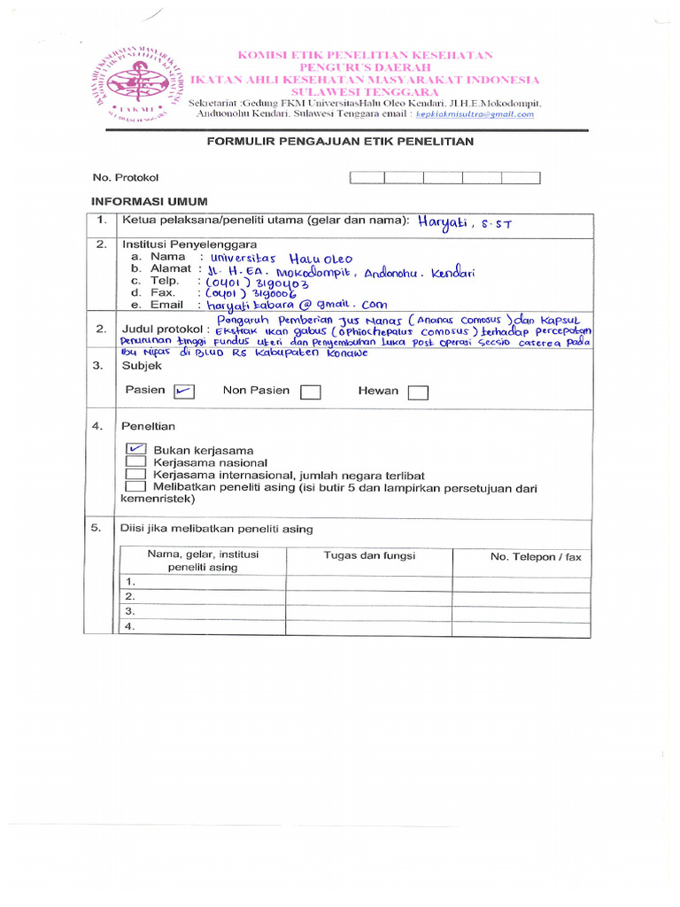 ETIK Form Pengajuan Etik Penelitian | PDF