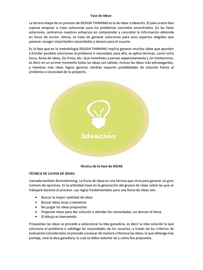 Fase de Idear | PDF | El pensamiento de diseño | Lluvia de ideas