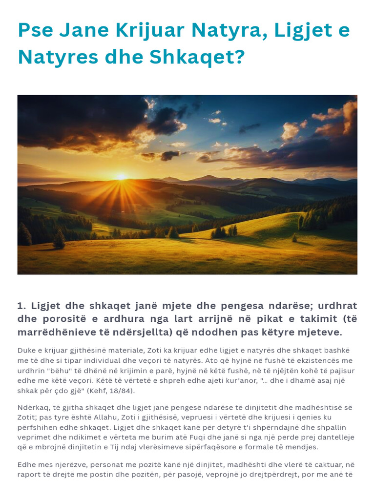 Pse Jane Krijuar Natyra, Ligjet e Natyres Dhe Shkaqet | PDF