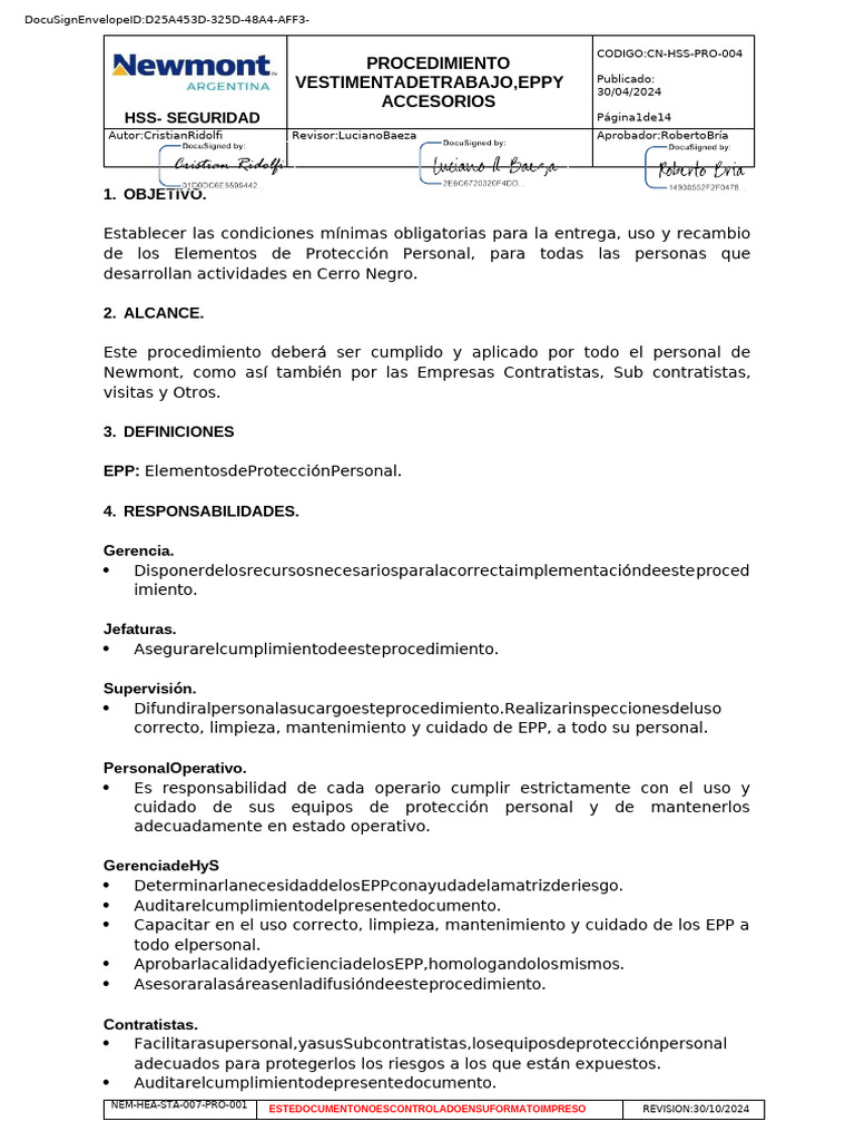 Procedimiento EPP Modelo | PDF | Ropa