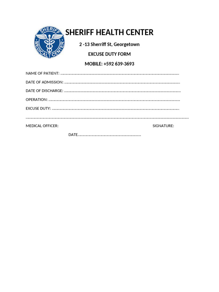Excuse Duty Form | PDF