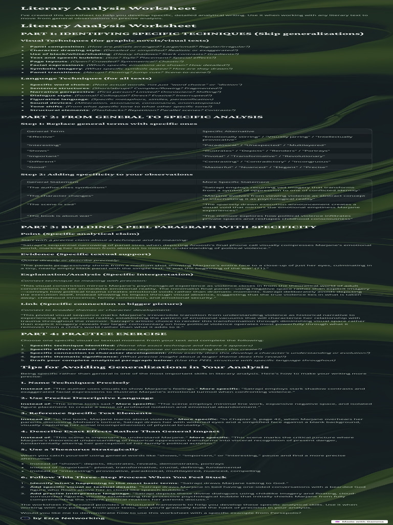Literary Analysis Worksheet Guide | PDF | Violence | Narrative