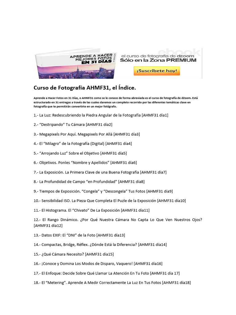 Curso de Fotografía AHMF31 (001-066) | PDF | Lente de la cámara | Cámara