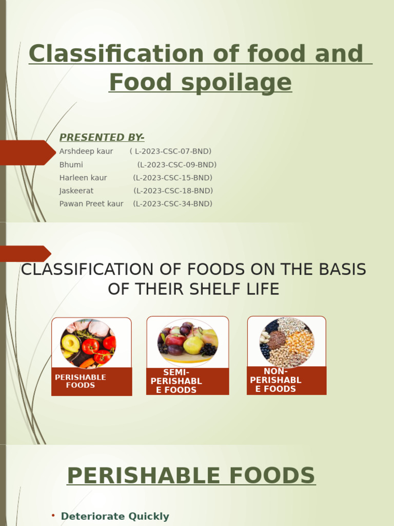 Food Classification and Spoilage Guide | PDF