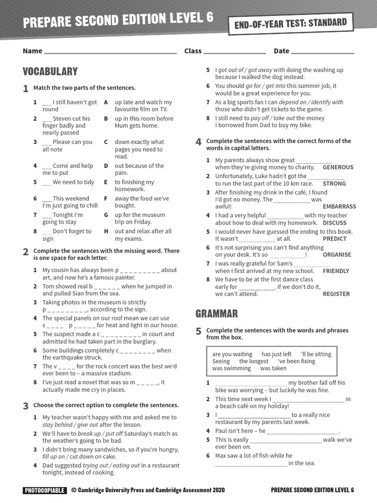 Prepare 2ed 6 End of Year Test Standard | PDF