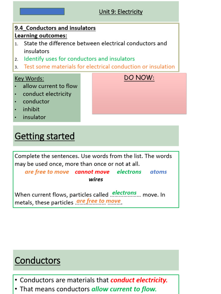 9.4 - Conductors and Insulators | PDF | Electrical Conductor | Insulator (Electricity)