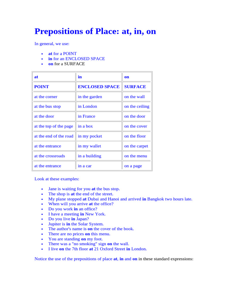 Understanding Prepositions of Place | PDF