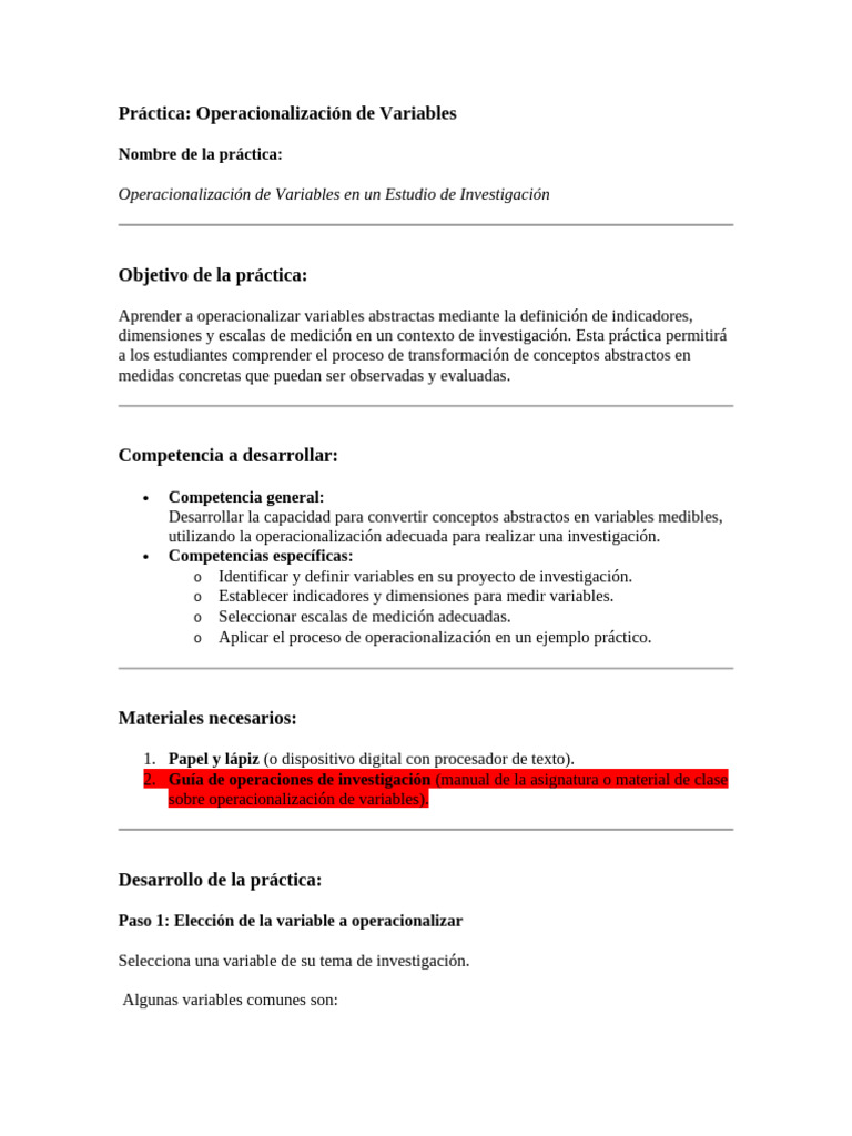 Práctica de Operalizacion de Variables FINAL | PDF | Nivel de medida ...