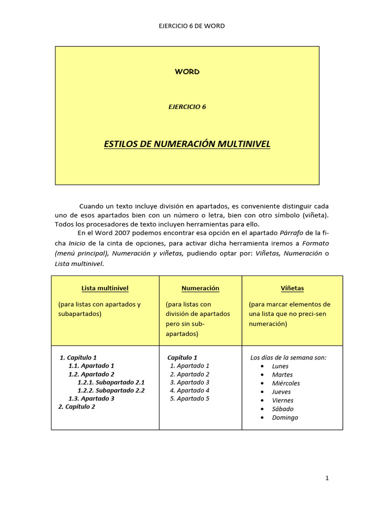 F) Estilos de Numeración Multinivel | PDF | Tecnologías de la ...