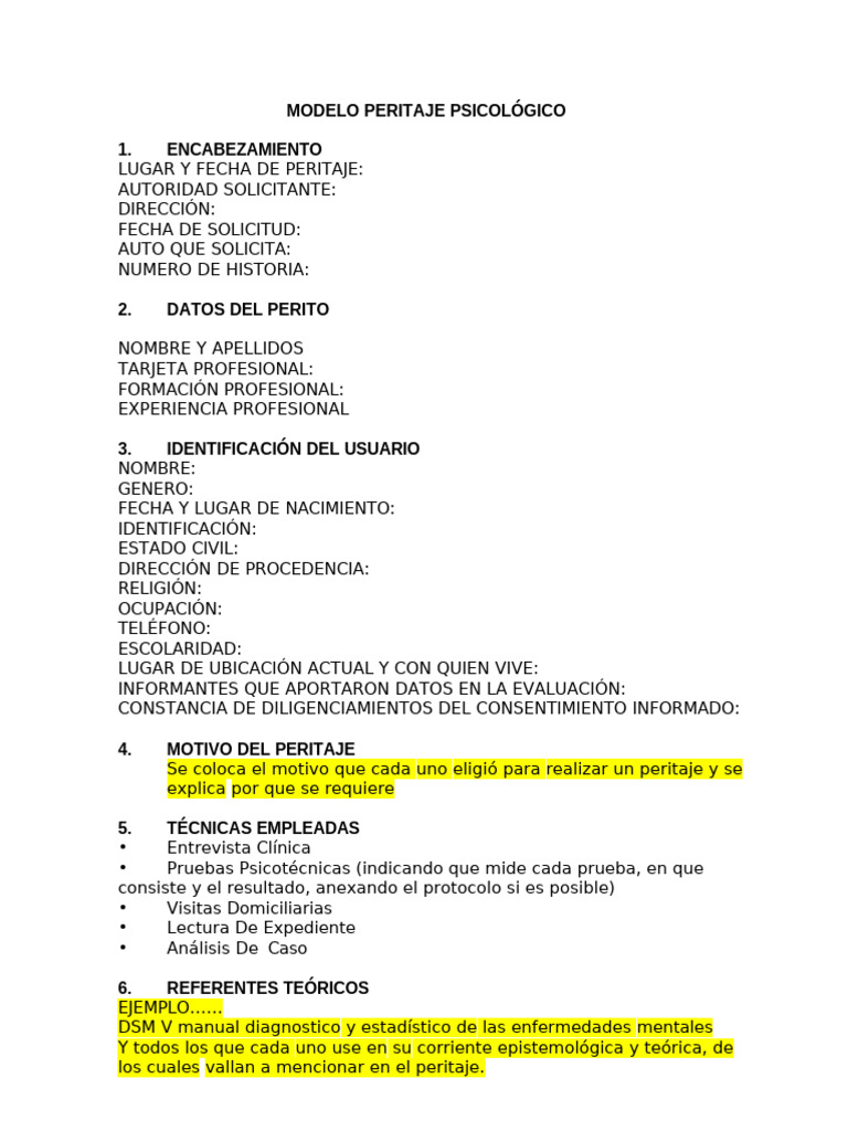 modelo-de-peritaje-psicologico (1) | PDF | Sicología | Desorden hiperactivo y deficit de atencion
