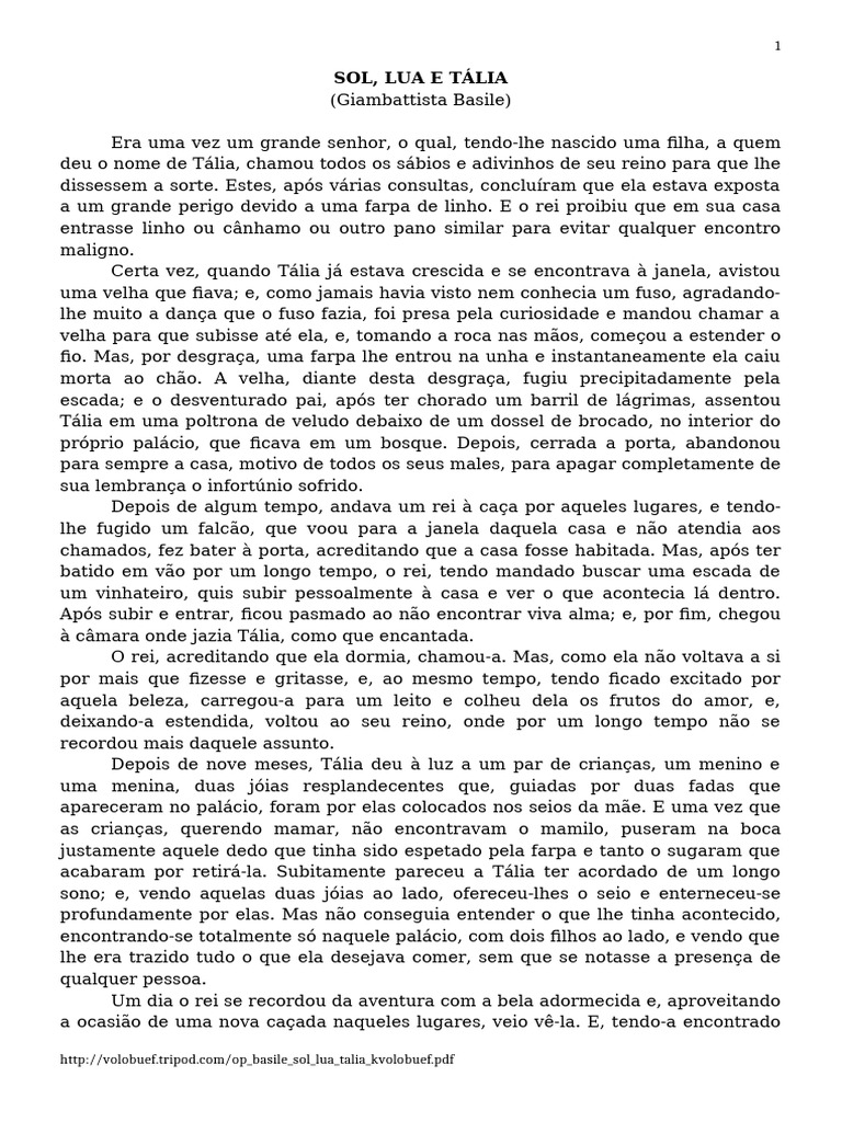 BASILE, Giambattista. Sol, Lua e Tália | PDF | Bela Adormecida