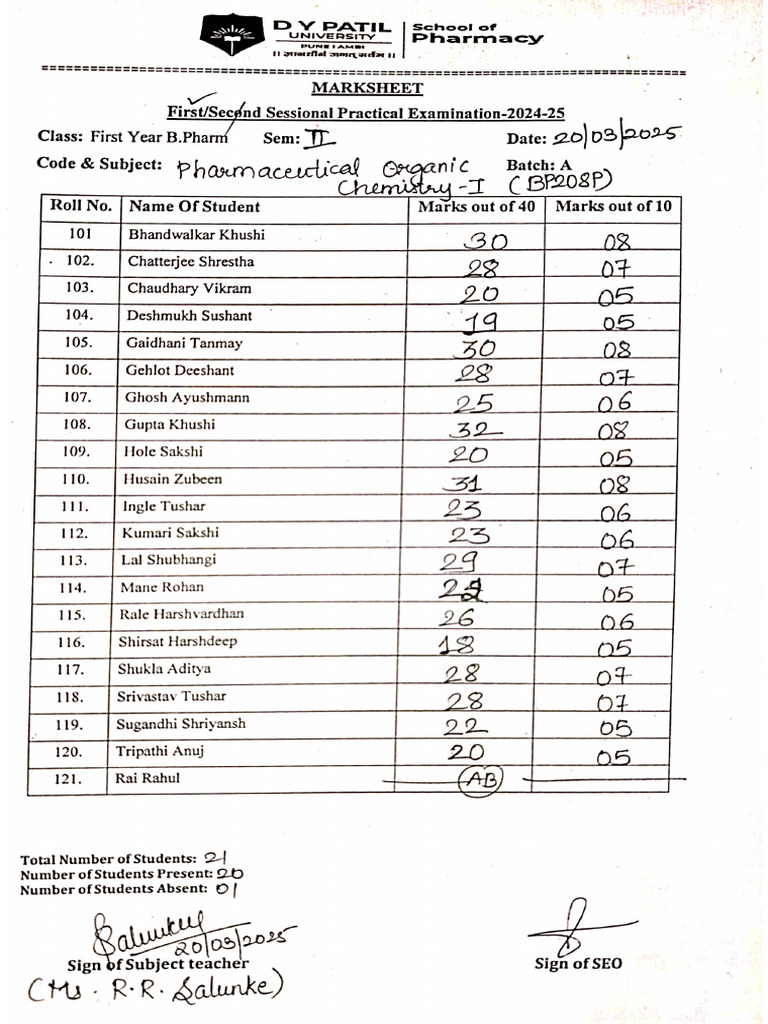 POC I Sessional Marksheet 2024-25 | PDF