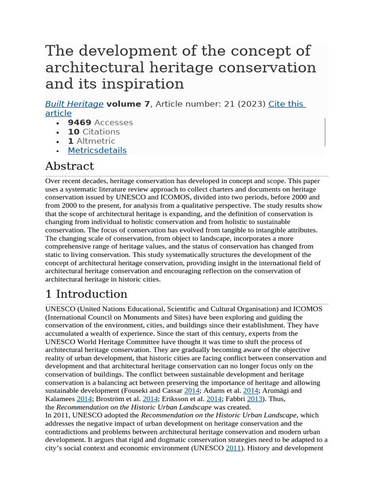 Evolution of Architectural Heritage Conservation | PDF | Conservation ...
