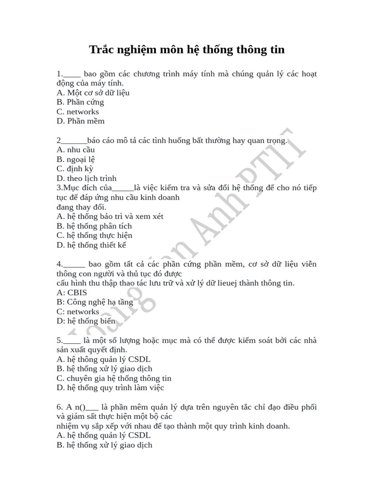 2 Trac Nghiem HTTT | PDF