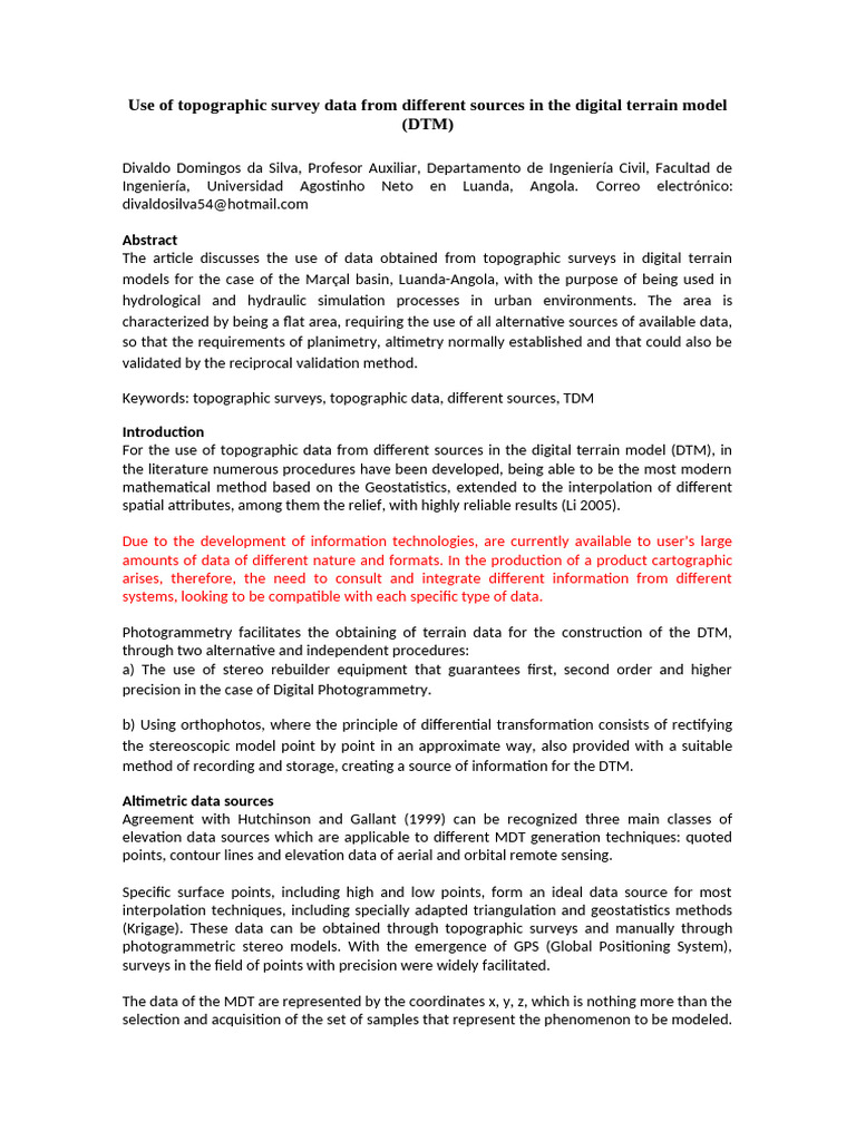 Articulo - Use of Topographic Survey Data From Different Sources in The ...