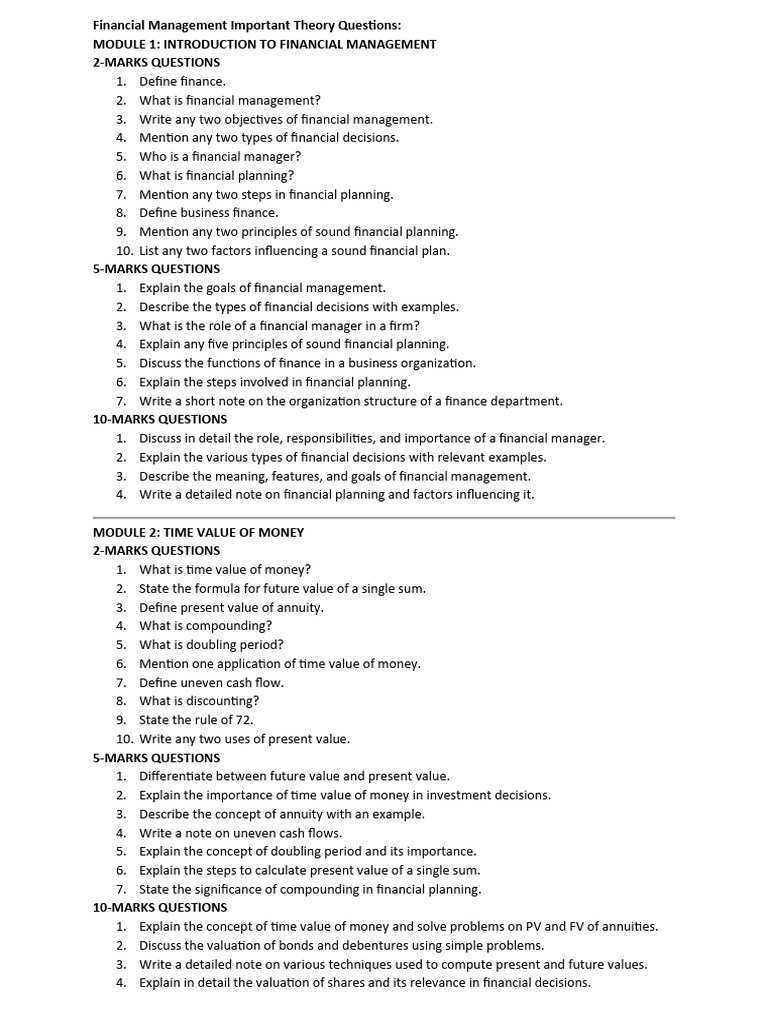 Key Financial Management Questions | PDF | Time Value Of Money ...