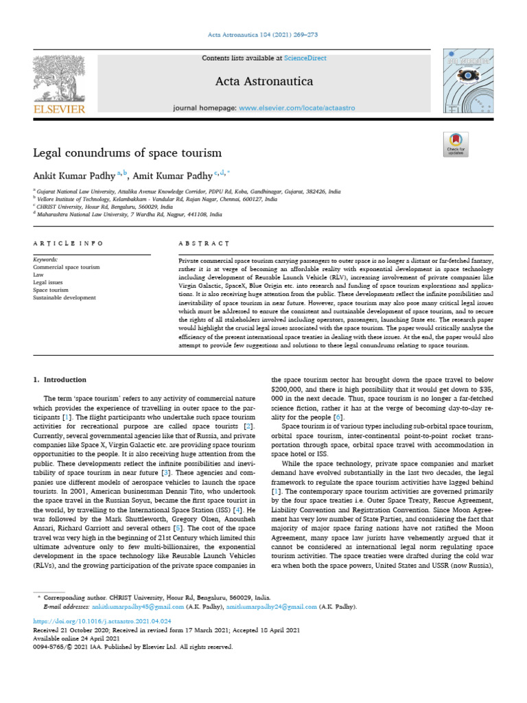 Legal Conundrums of Space Tourism | PDF | Space Debris | Tourism