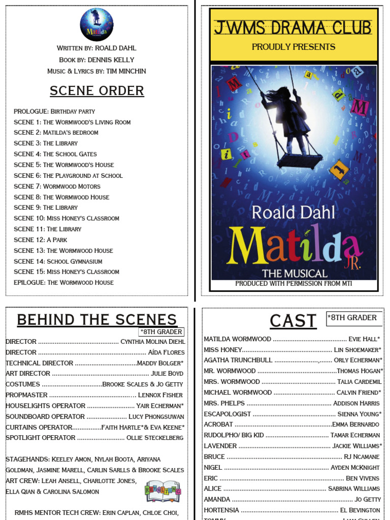 JWMS Drama 2024 Matilda Jr. Program FINAL | PDF | Theatre | Theatre ...