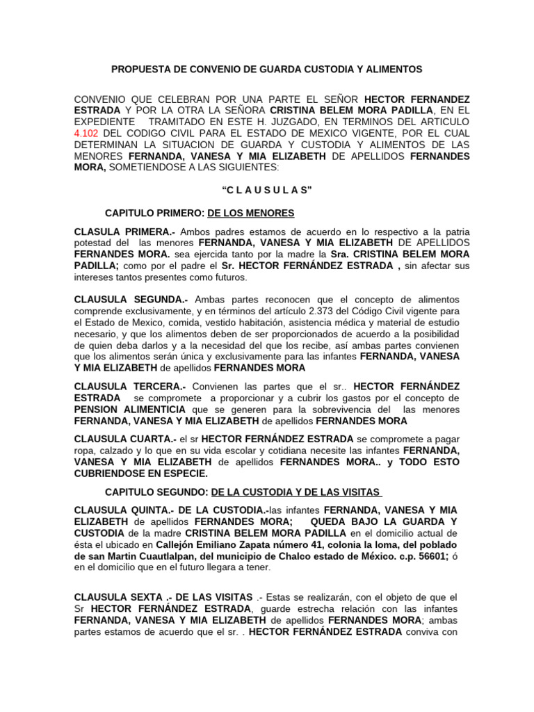 Convenio de Custodia y Alimentos 2025 | PDF | Pensión alimenticia