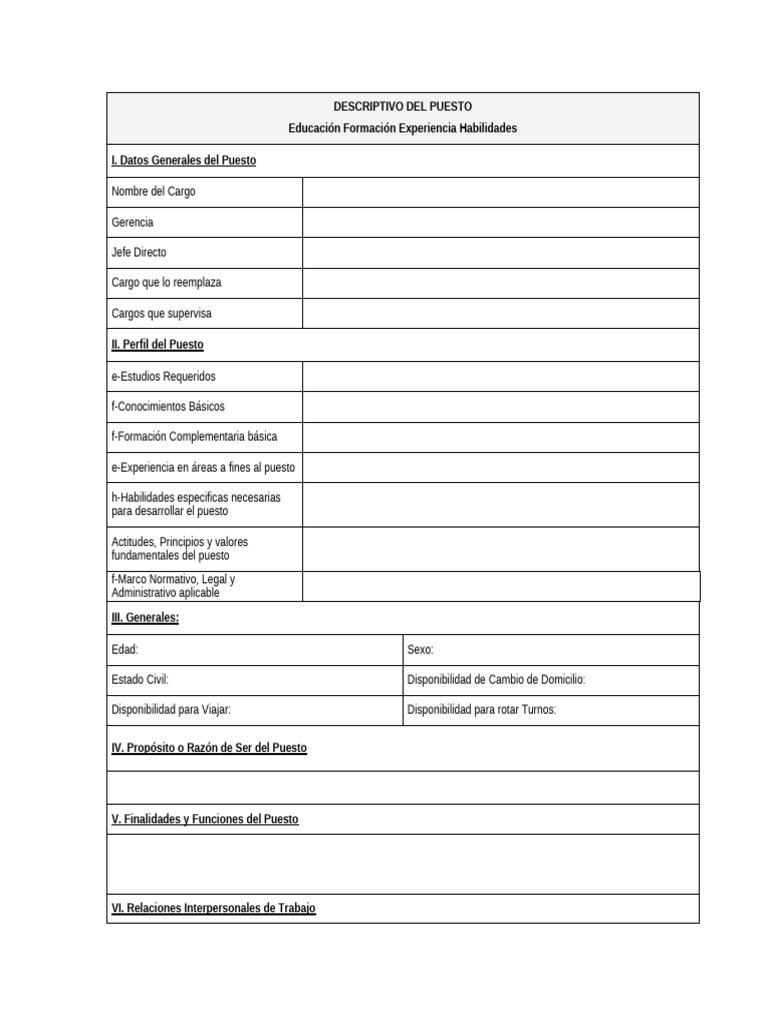 DESCRIPTIVO DEL PUESTO Okm | PDF