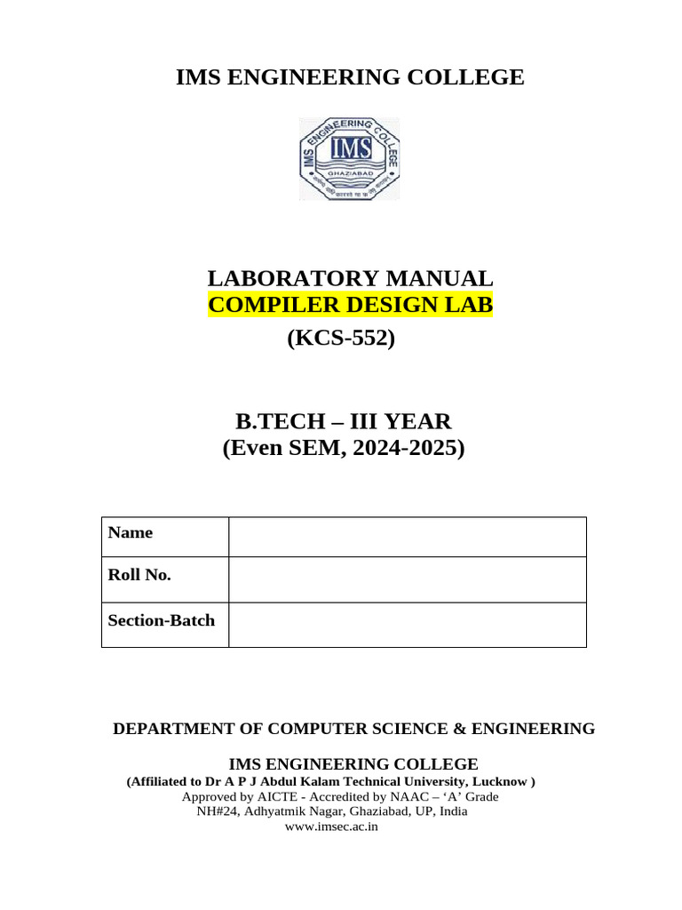 Lab Manual Compiler Design 2024-25 | PDF | Engineering | Parsing