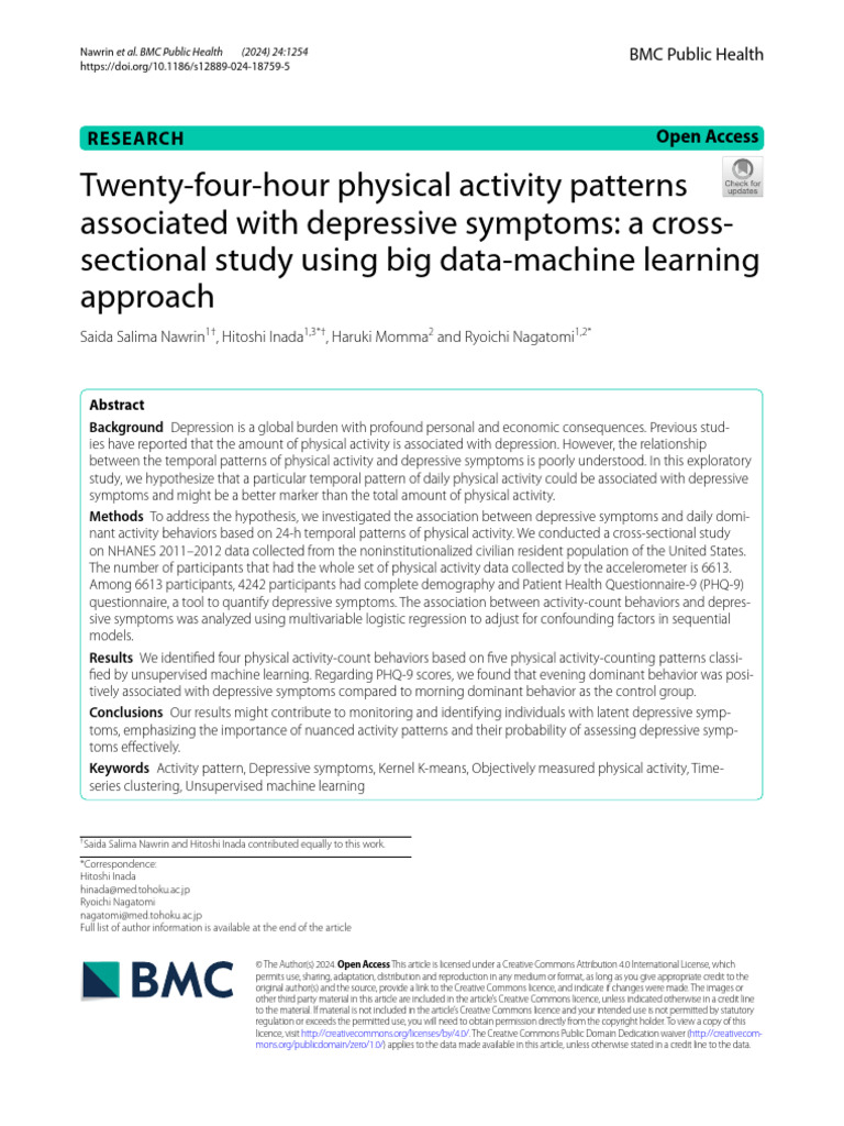 Twenty-Four-Hour Physical Activity Patterns Associated With Depressive ...