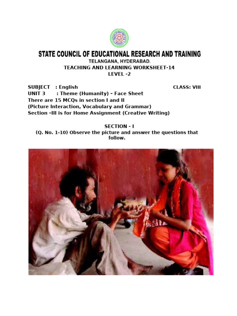 English Worksheet: Humanity Theme & MCQs | PDF | Reading Comprehension ...