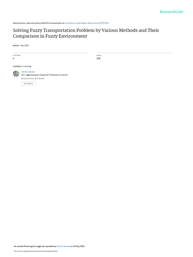 Solvingfuzzytpbyvariousmethod Greenpublication | PDF | Fuzzy Logic | Mathematical Optimization