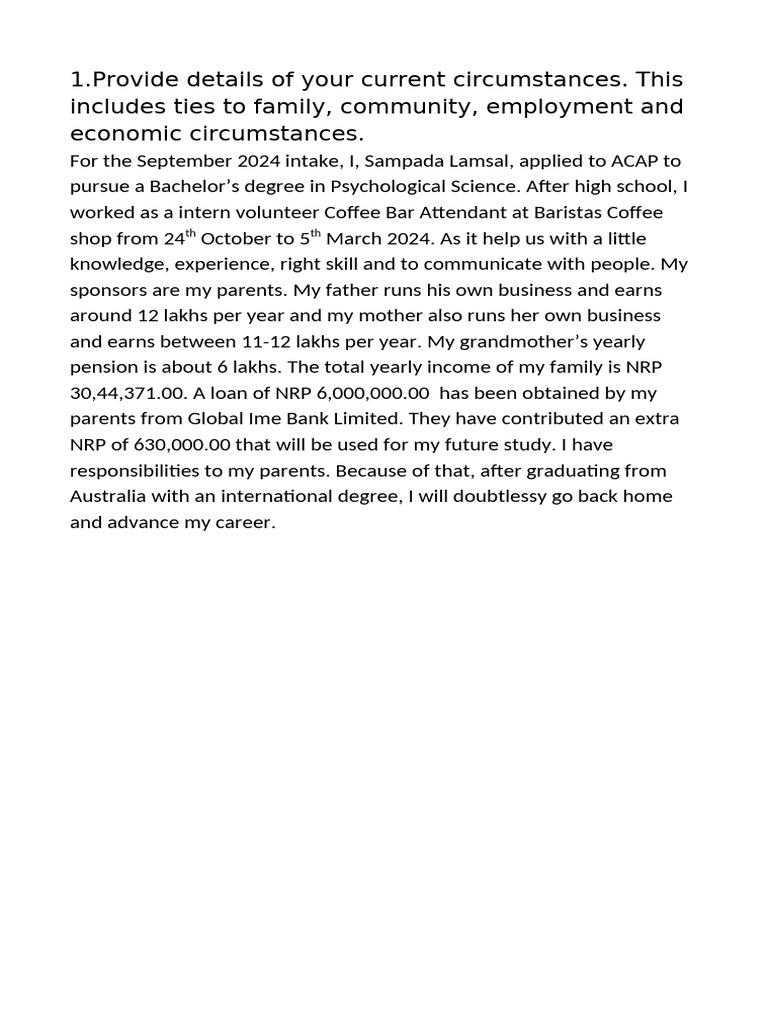 1.provide Details of Your Current Circumstances. This Includes Ties To Family, Community ...