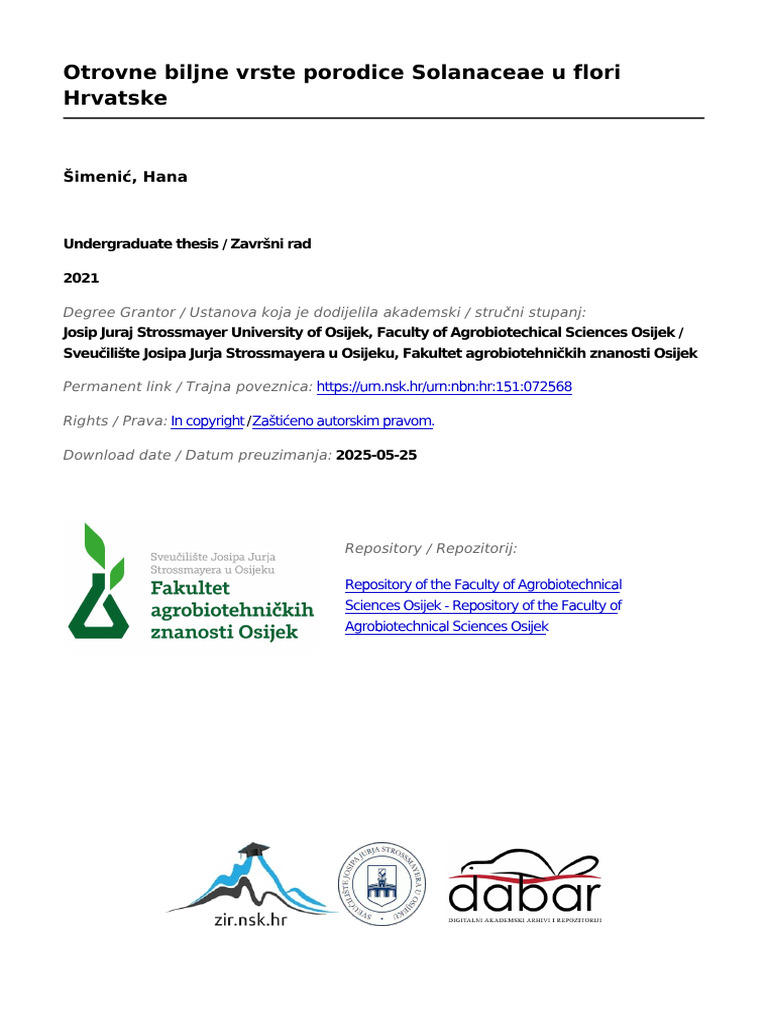 Zavrsni Rad - Hana Simenic Otrovne Biljne Vrste Porodice Solanaceae U ...