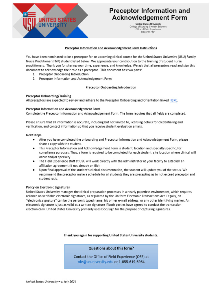 Preceptor Information and Acknowledgement Form | PDF | Physician ...