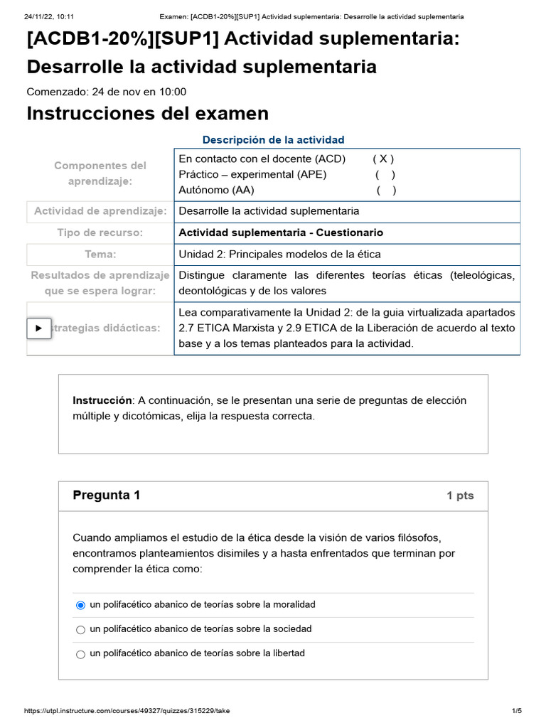 Examen - (ACDB1-20%) (SUP1) Actividad Suplementaria - Desarrolle La Actividad Suplementaria ...