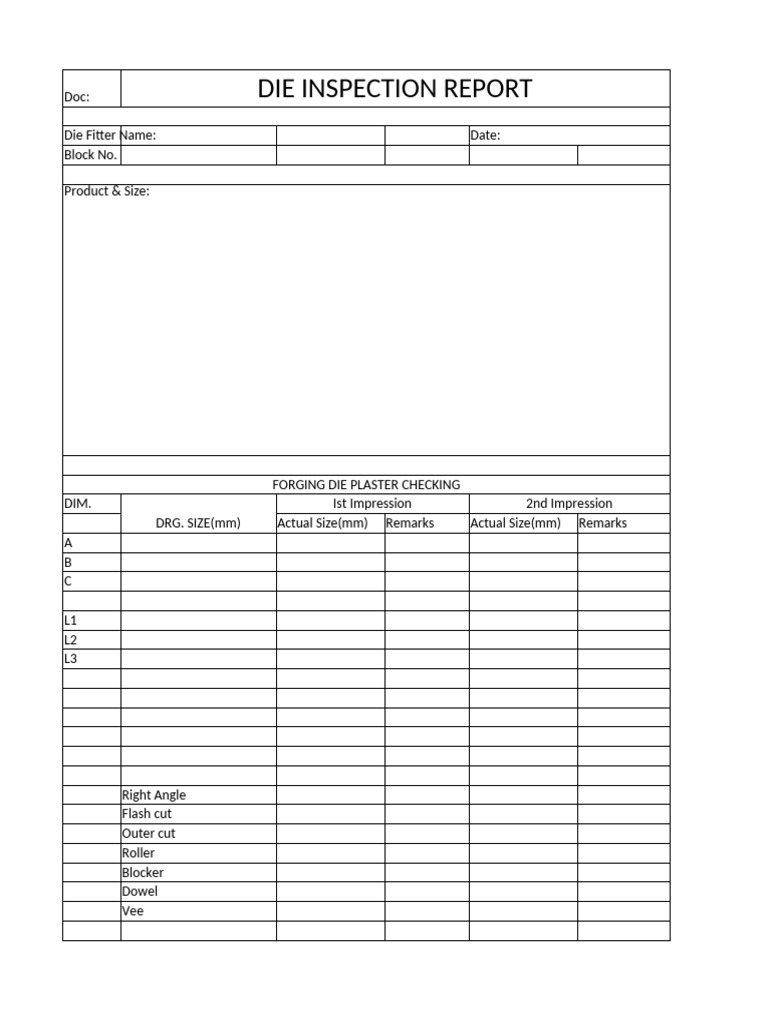 Die Inspection Report Form Guide | PDF