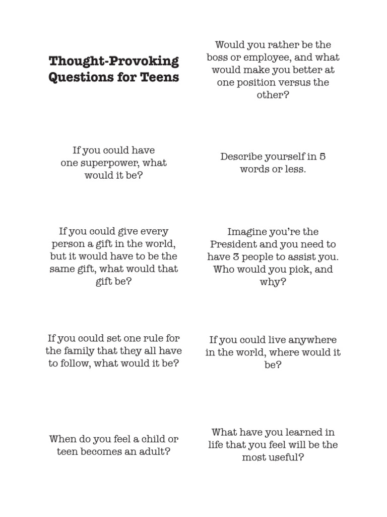 Thought-Provoking Questions for Teens | PDF