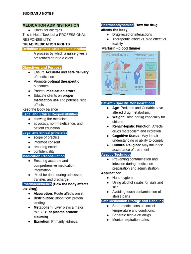 Drug Administration Notes | PDF | Geriatrics | Chemistry