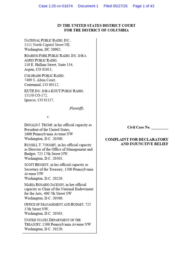 Npr Lawsuit Trump Executive Order | PDF | Npr