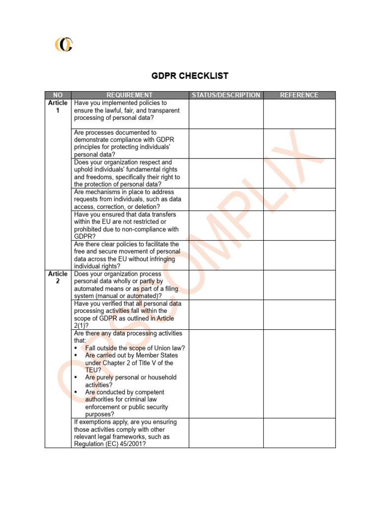 GDPR Compliance Checklist Guide | PDF | Regulatory Compliance | Consent